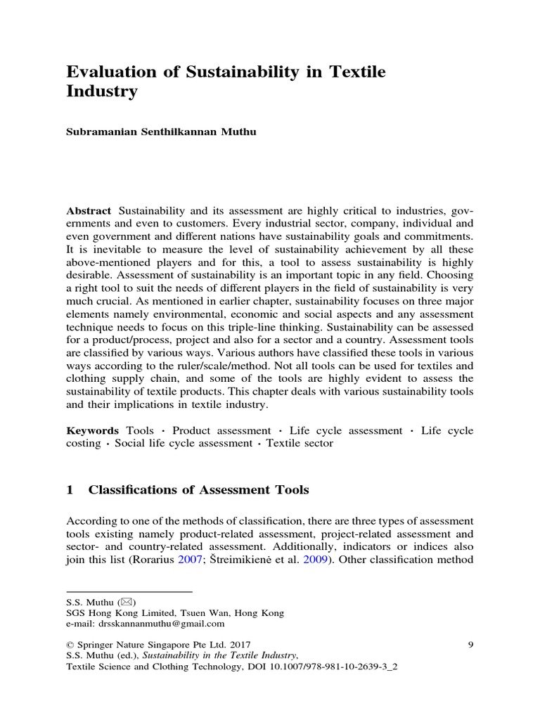 Evaluation of Sustainability in Textile Industry | PDF | Life Cycle ...