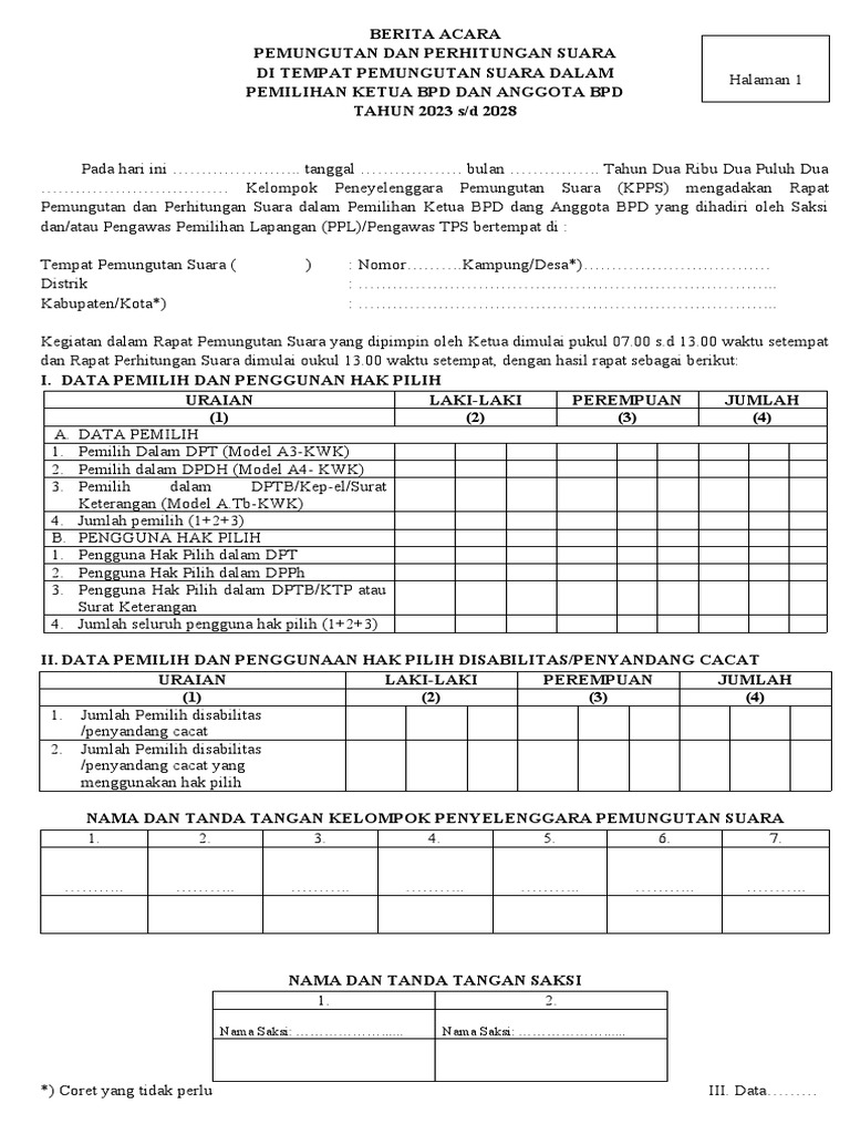 Berita Acara Pemilihan BPD | PDF