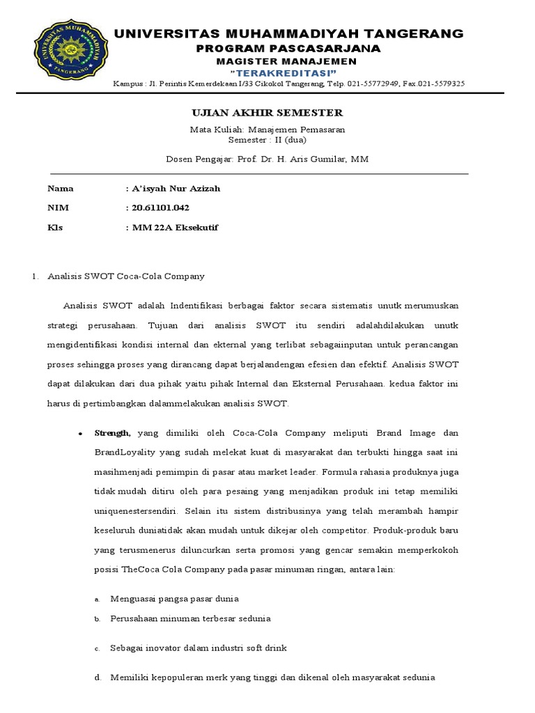 Uas Manajemen Pemasaran - A'isyah Nur Azizah | PDF | Bisnis | Ilmu Sosial