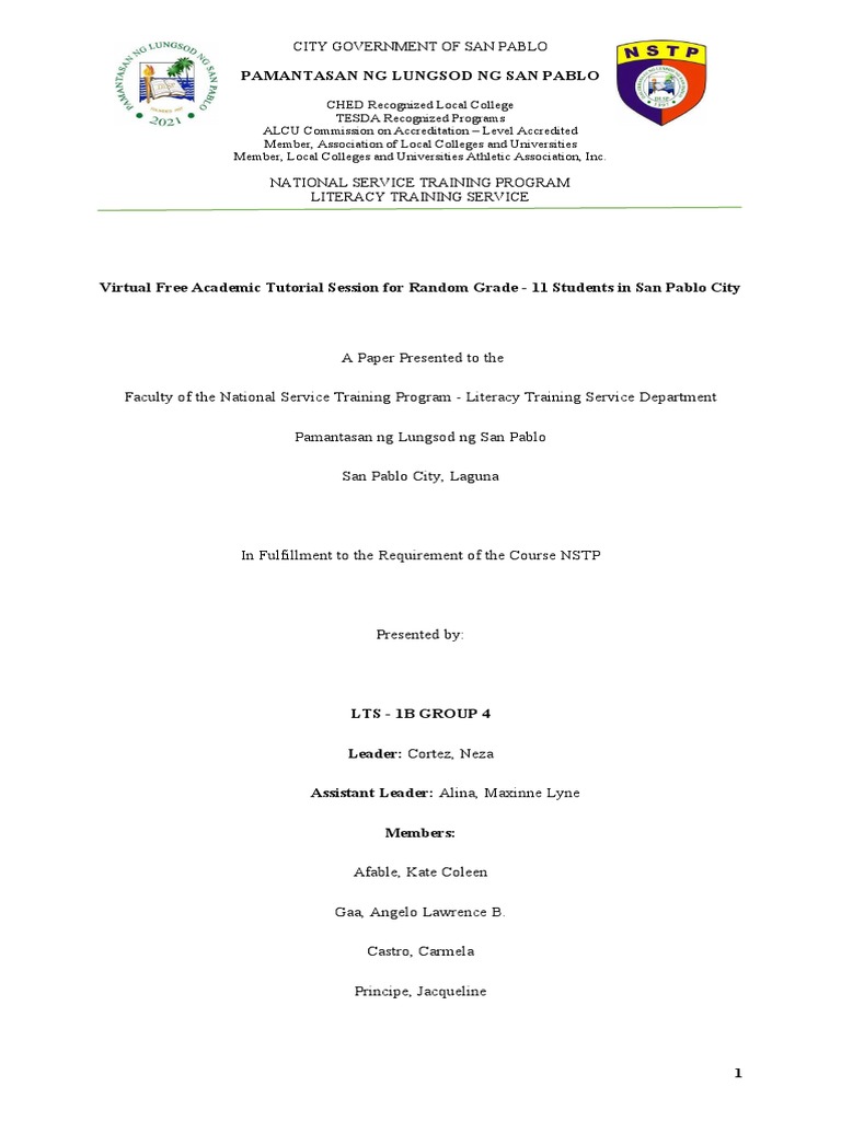 NSTP Literacy Training Service Project | PDF | Learning | Literacy