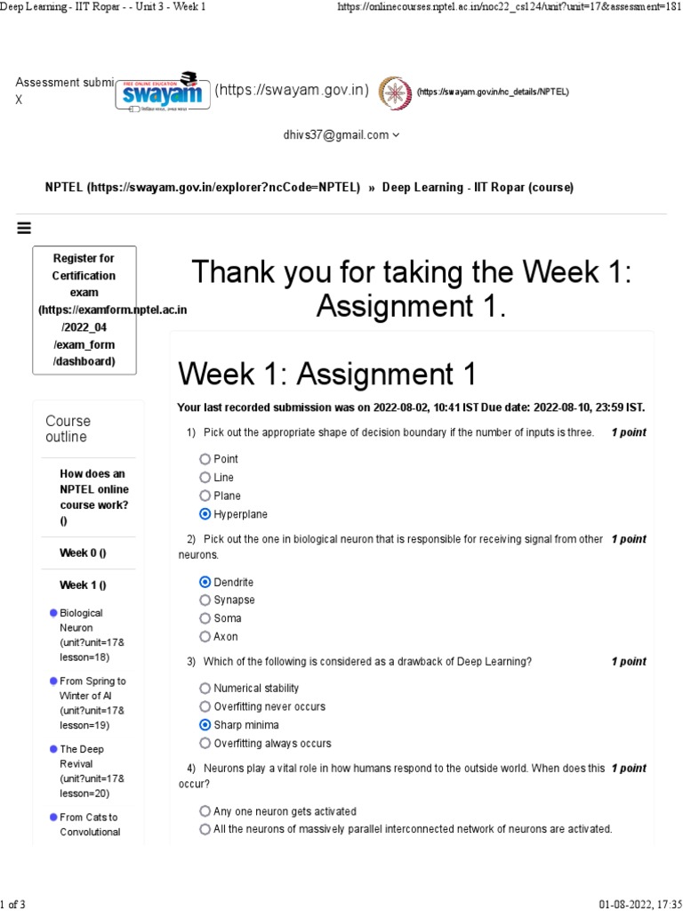 Deep Learning - IIT Ropar - Unit 3 - Week 1 | PDF | Neuron | Deep Learning