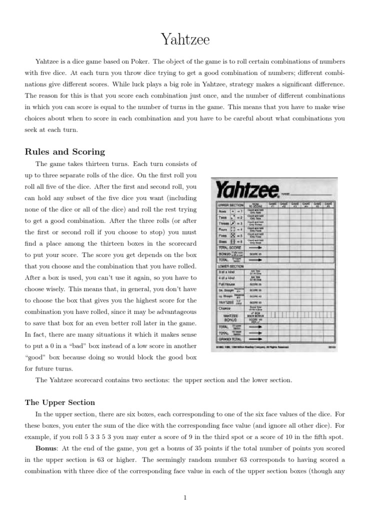 Yahtzee: Rules and Scoring | PDF | Mathematics