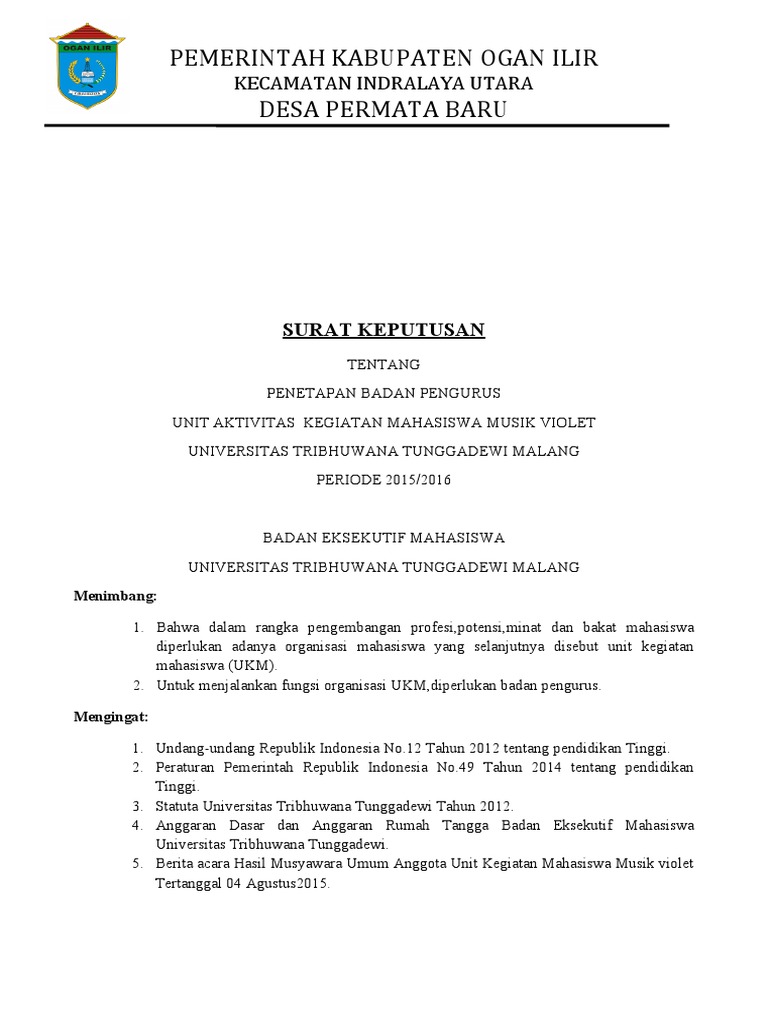 Contoh Surat Keputusan SK | PDF