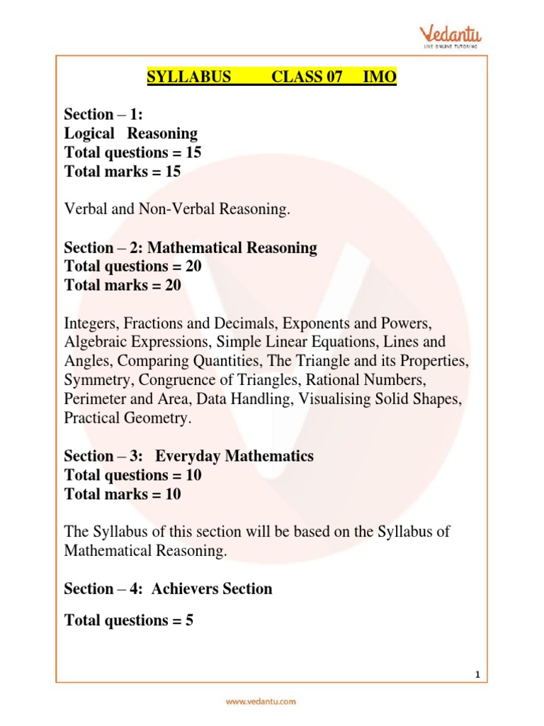 IMO Maths Syllabus For Class 7 1 PDF