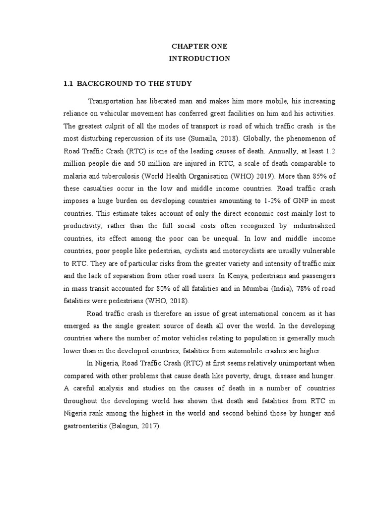 Chapter One 1.1 Background To The Study | PDF | Traffic Collision | Road
