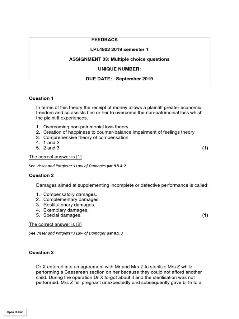 FEEDBACK ASS 3 LPL4802 2019 | PDF | Damages | Breach Of Contract