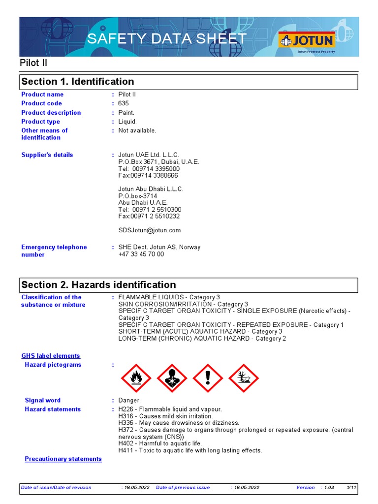Safety Data Sheet: Section 1. Identification | PDF | Firefighting | Toxicity