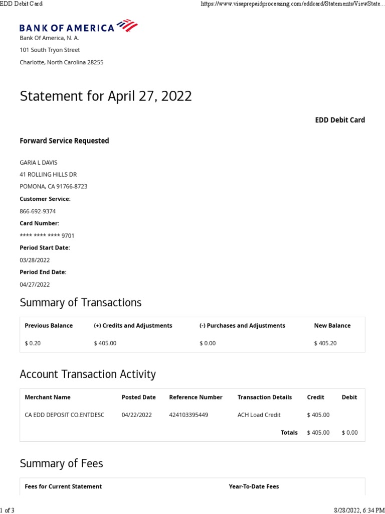 EDD Debit Card Statement | PDF | Finance & Money Management