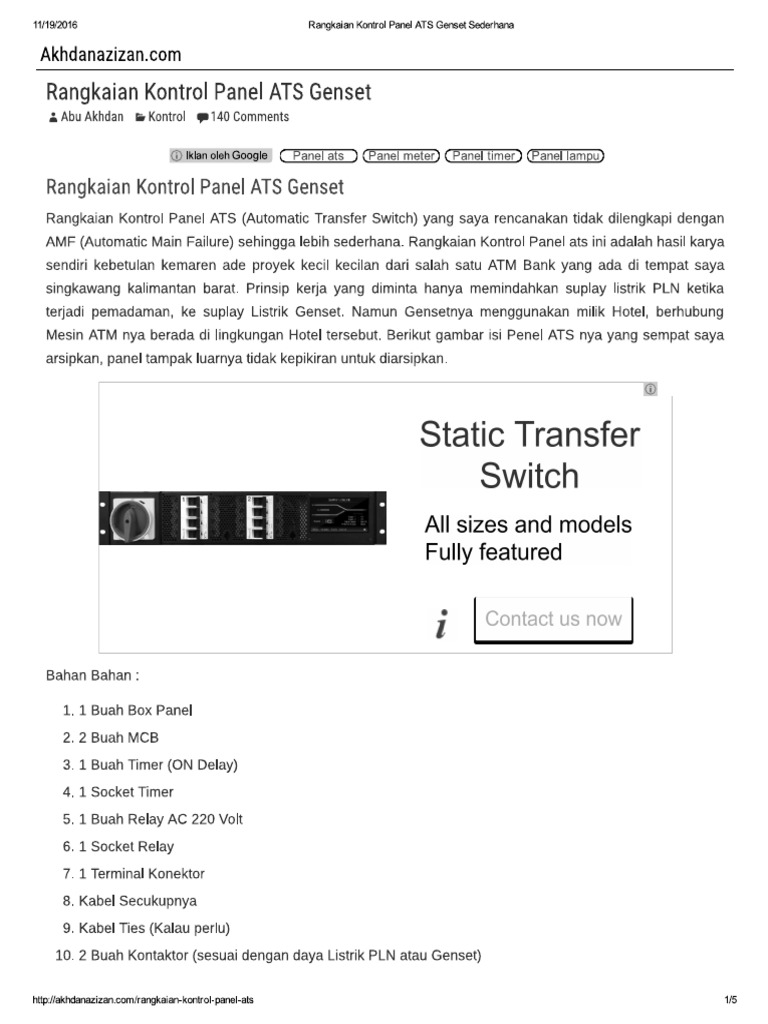 Rangkaian Kontrol Panel ATS Genset Sederhana | PDF