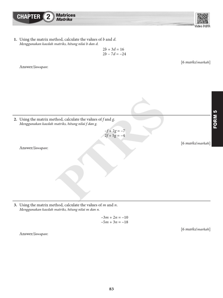 Matrix Method Calculations for Variables | PDF