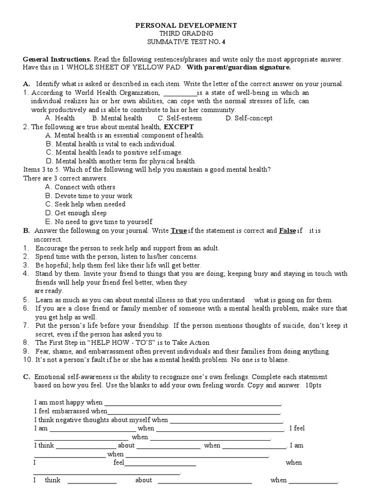 Perdev Q3, ST 4 and PT 4 | PDF | Experience | Mental Health