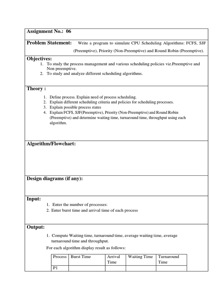 Os Assignment Cpu Schedulingalgo Pdf