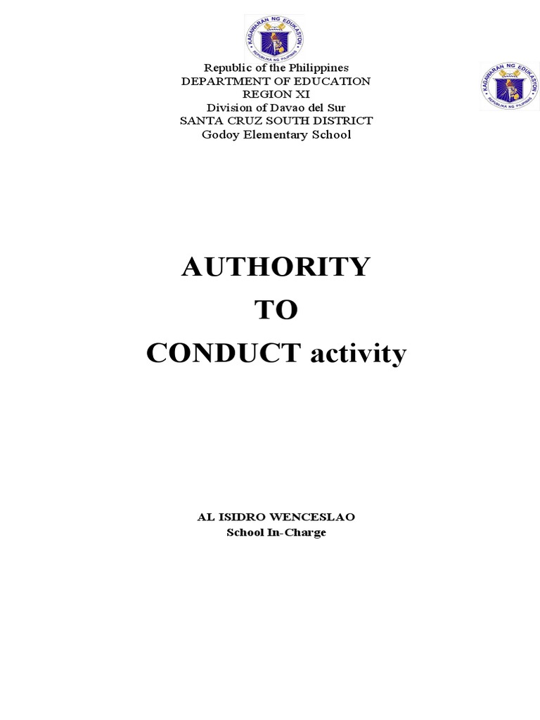 Authority TO CONDUCT Activity: Godoy Elementary School | Download Free ...