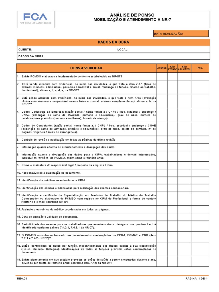 Anexo 06 - Check List de PCMSO FCA | PDF | Especialidades médicas ...
