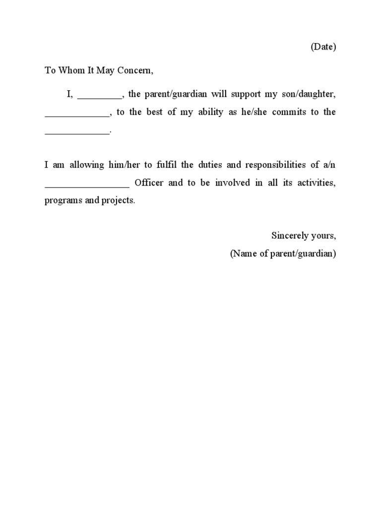 Parent Consent Letter For Student Council Template | PDF