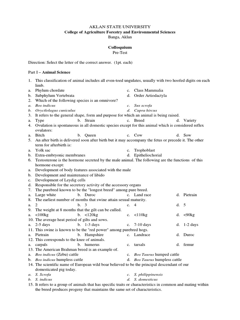 Pre Test In Colloquium Pdf Fungus Pathogen