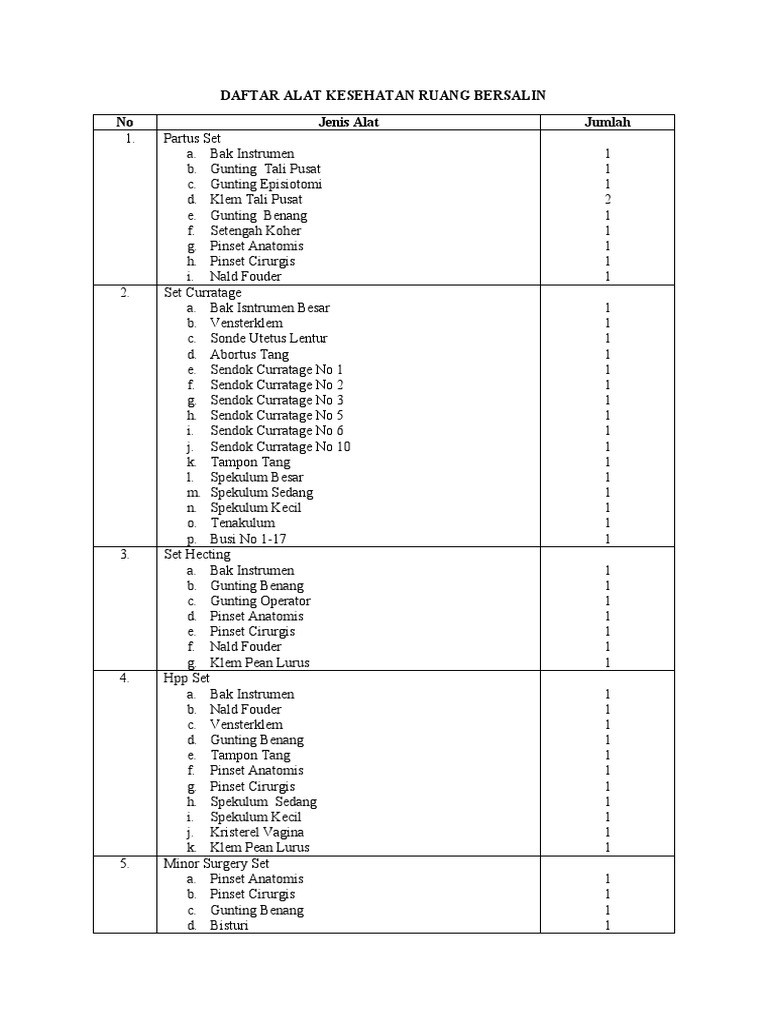 Alat Kesehatan untuk Ruang Bersalin | PDF