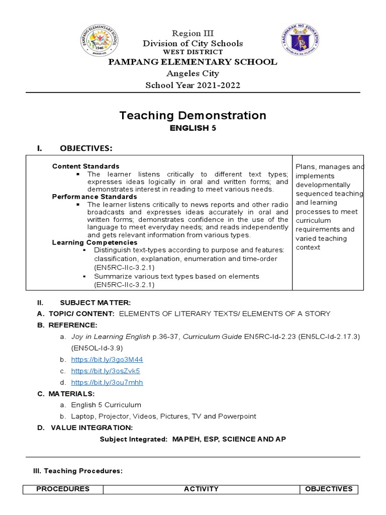 DLL-DEMO TEACHING GRADE 5 ENGLISH | PDF | Teaching Method | Curriculum