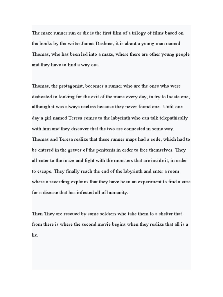 The Maze Runner Run or Die Is The First Film of A Trilogy of Films ...