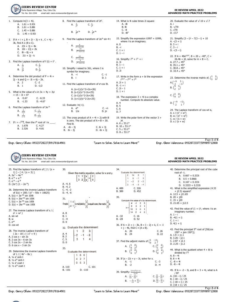 Advanced Math Problems No Answer | PDF | Matrix (Mathematics ...