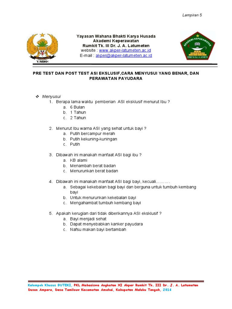 LAMPIRAN 5 Quisioner (Pre Tes Dan Post Test) | PDF