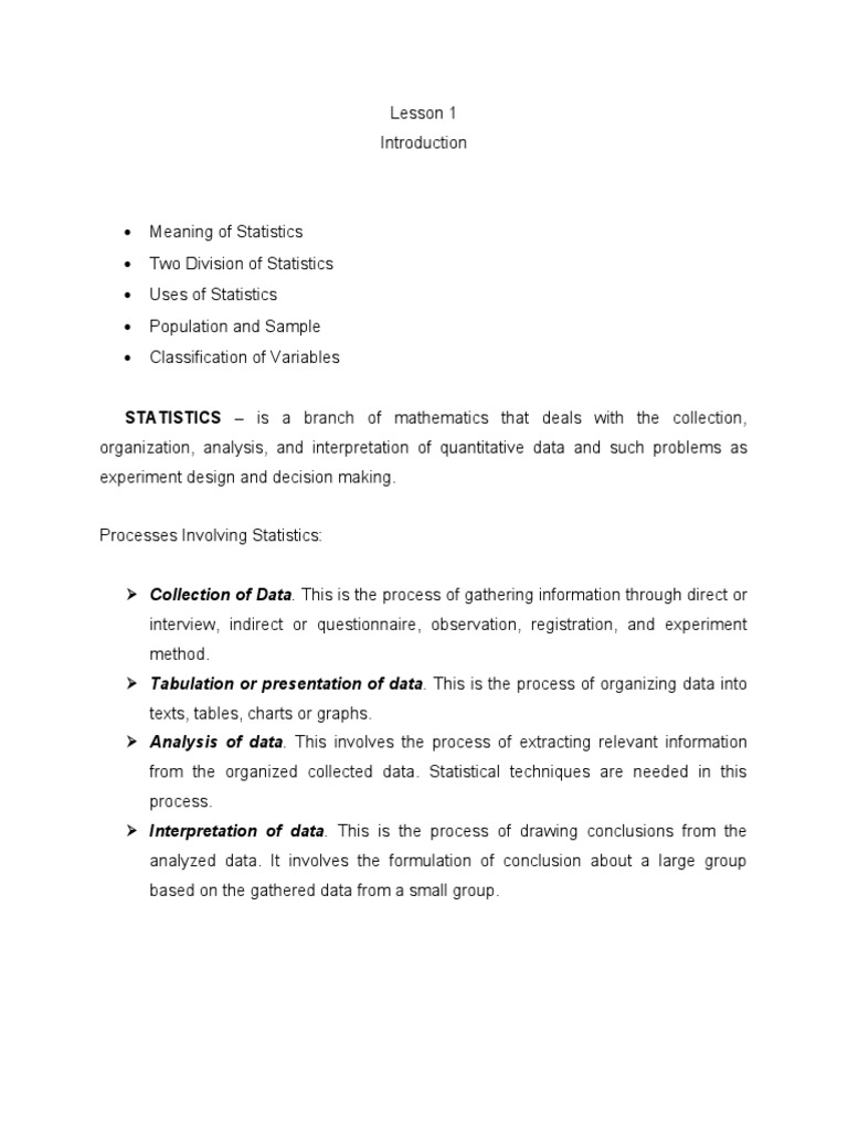 STATISTICS - Is A Branch of Mathematics That Deals With The Collection ...