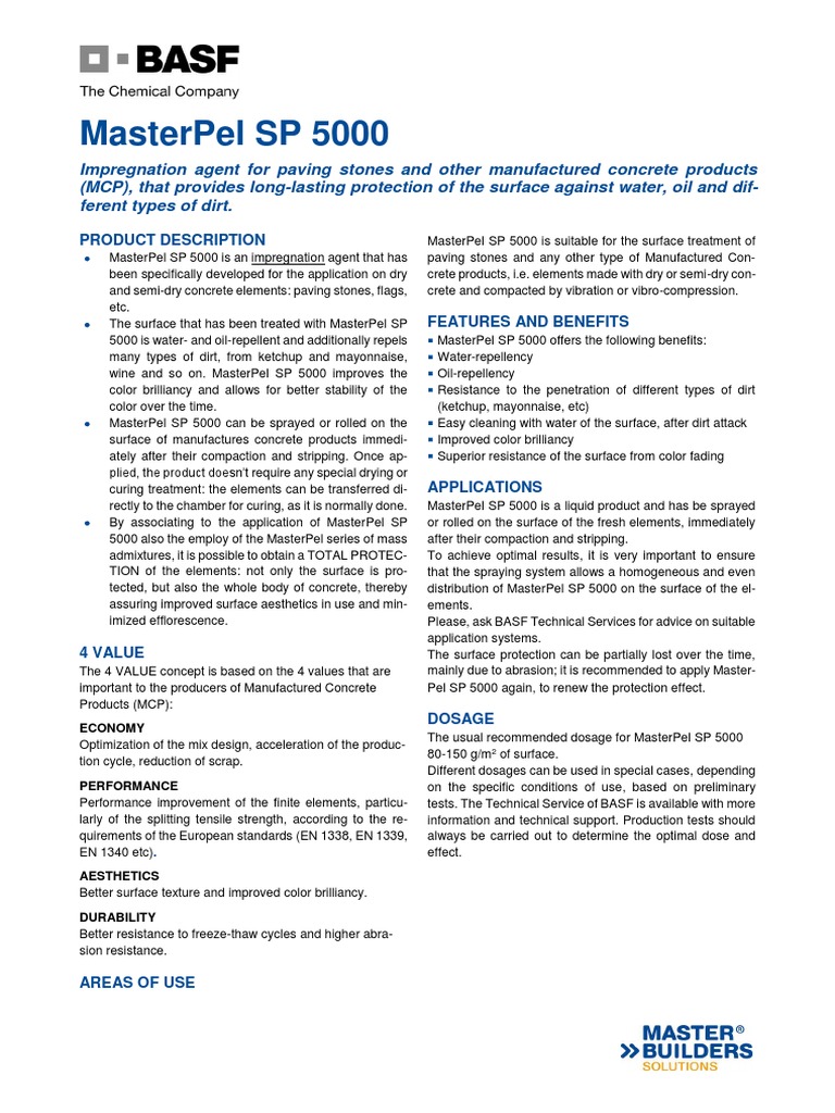 MasterPel SP 5000_ BASF_May 2019 | PDF | Concrete | Materials