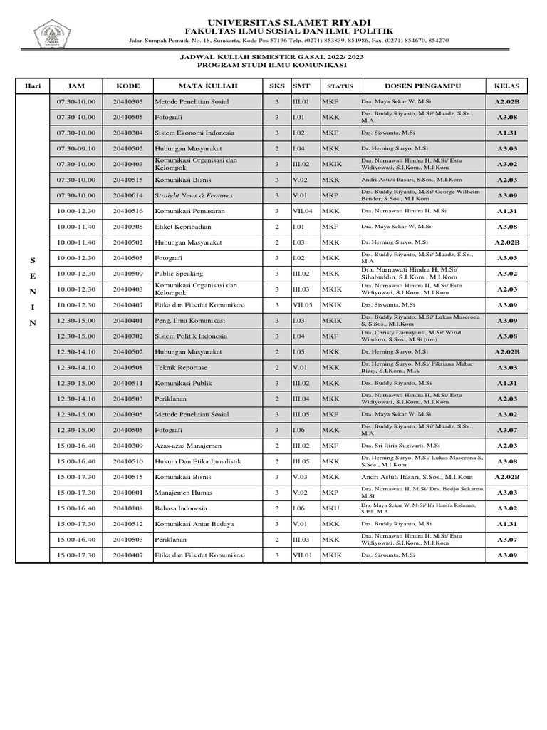 Jadwal Kom Gasal 2022-2023 | PDF