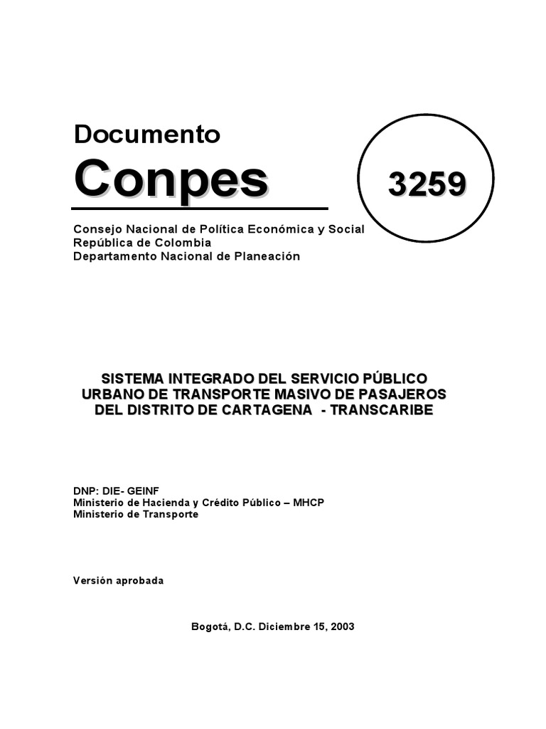 3259 Conpes Cartagena | PDF | Transporte | Economias