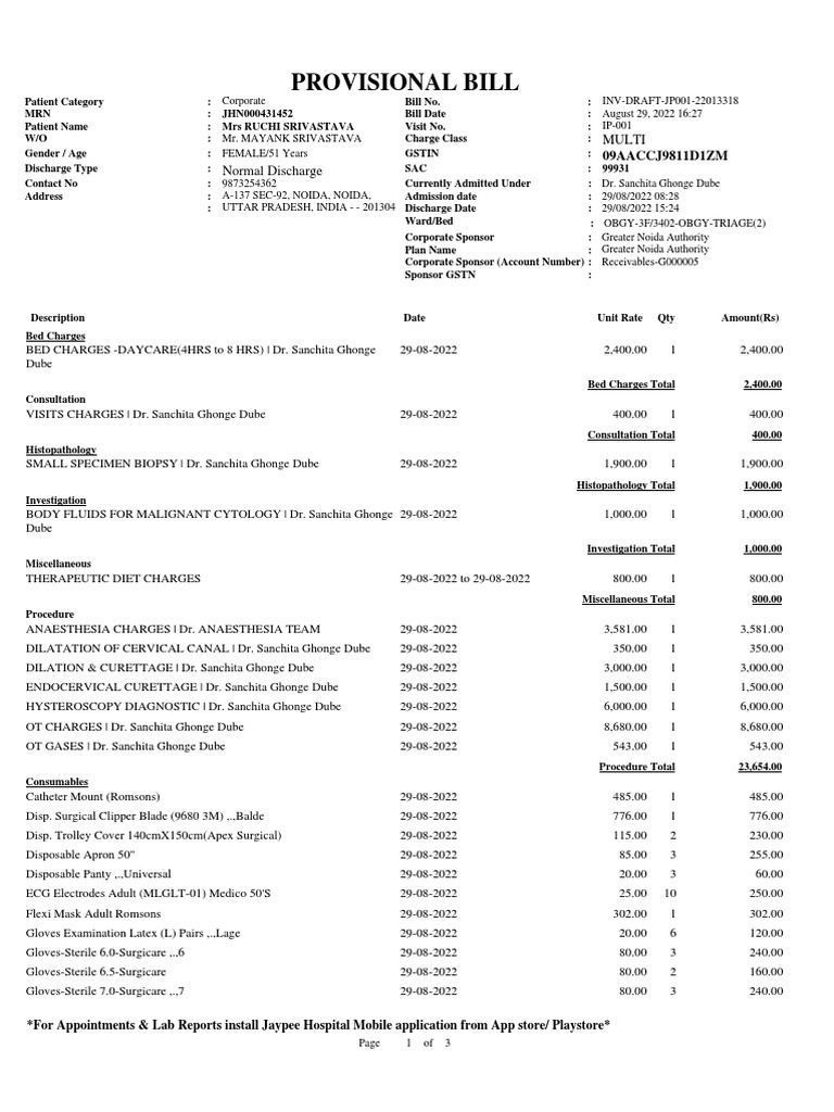 Provisional Bill: Multi Normal Discharge | PDF | Google Play | Clinical ...