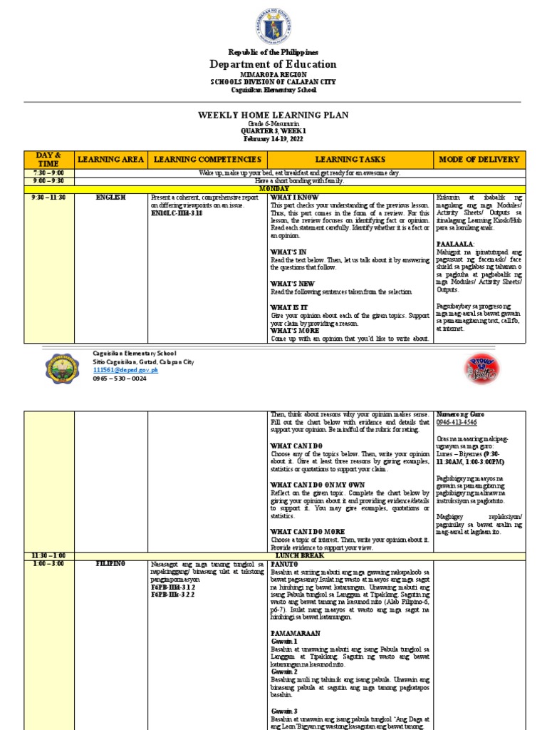 Week 1 Home Learning Plan | PDF | Shape | Length