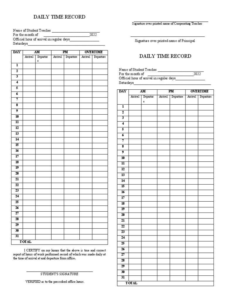 Daily Time Record: Arrival Departur e Arrival Departure Arrival ...