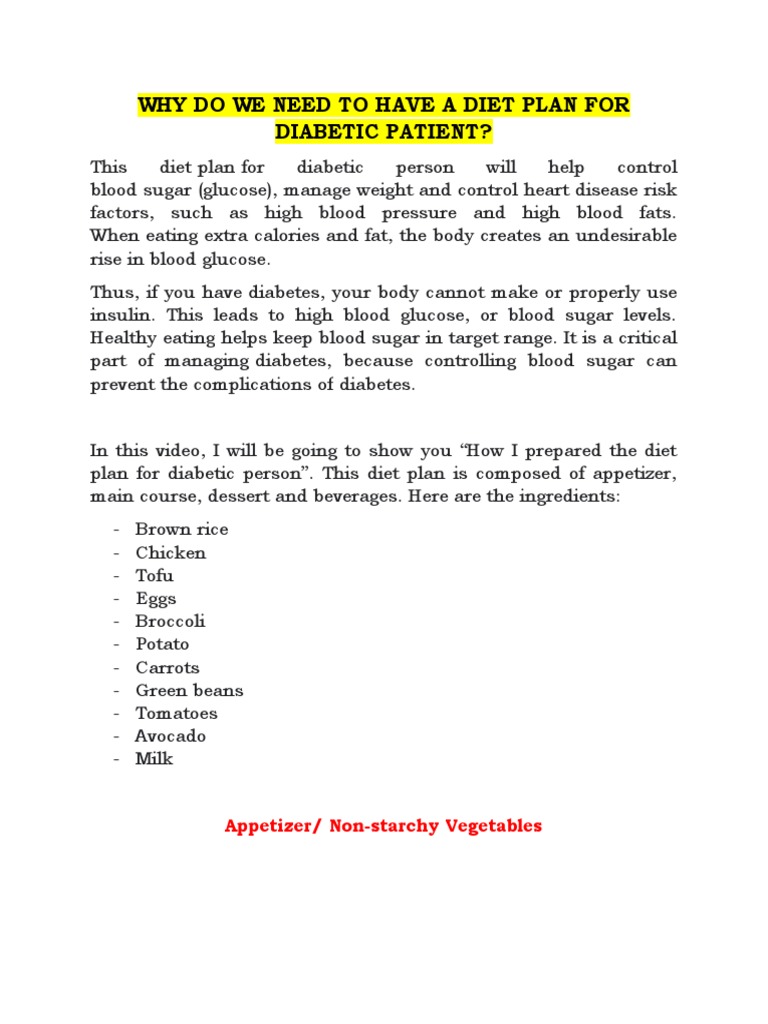 Why Do We Need To Have A Diet Plan For Diabetic Patient | PDF