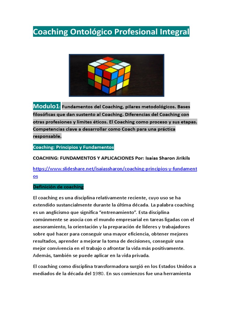 Coaching Ontológico Modulo 1 Pdf Sicología Psicoterapia