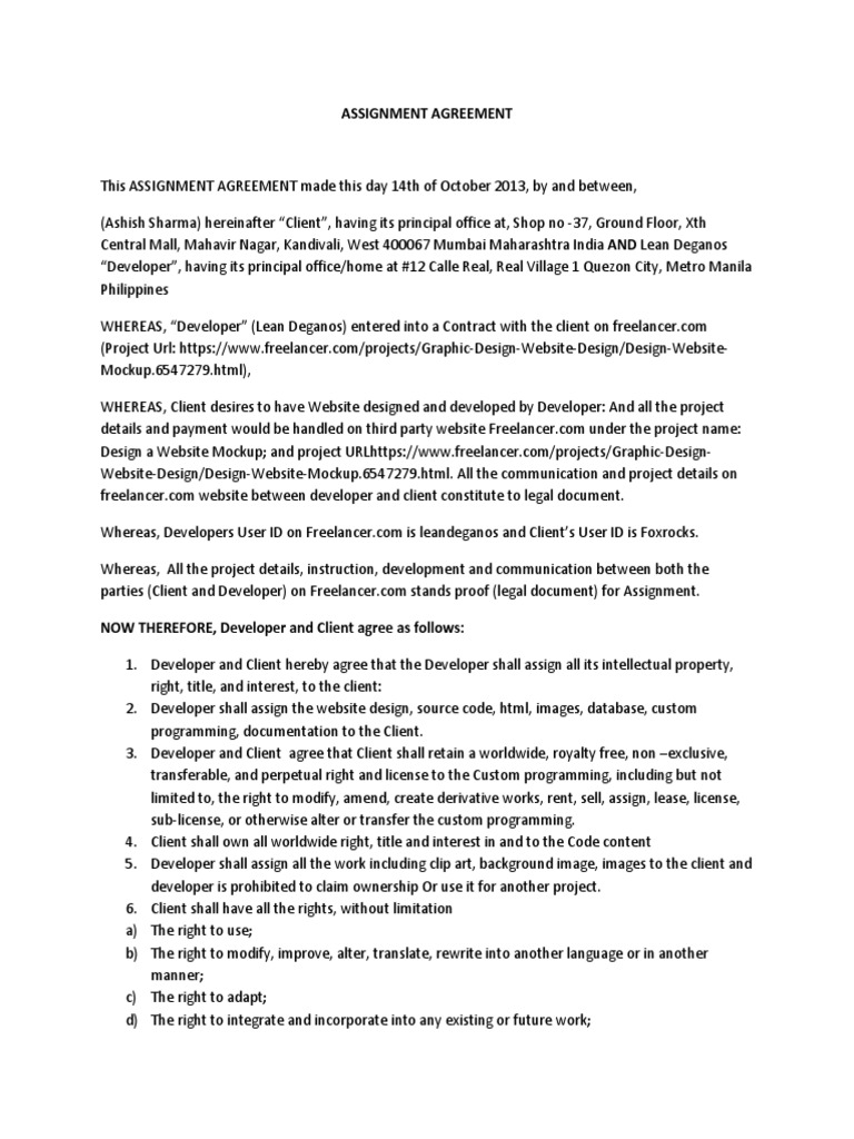 Assignment Agreement | PDF