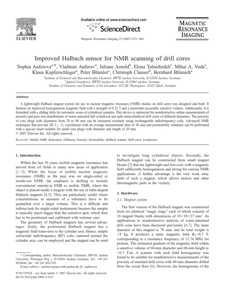 Improved Halbach Sensor | PDF | Nuclear Magnetic Resonance | Relaxation ...
