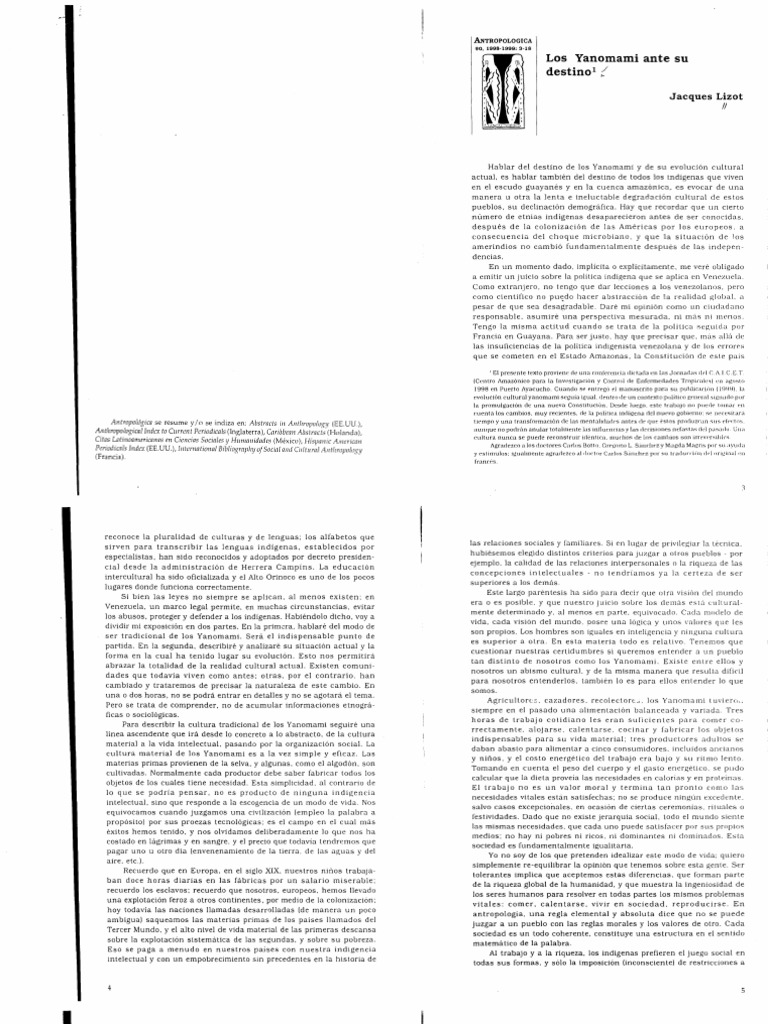 Jacques Lizot - Los Yanomami Antesu Destino | PDF