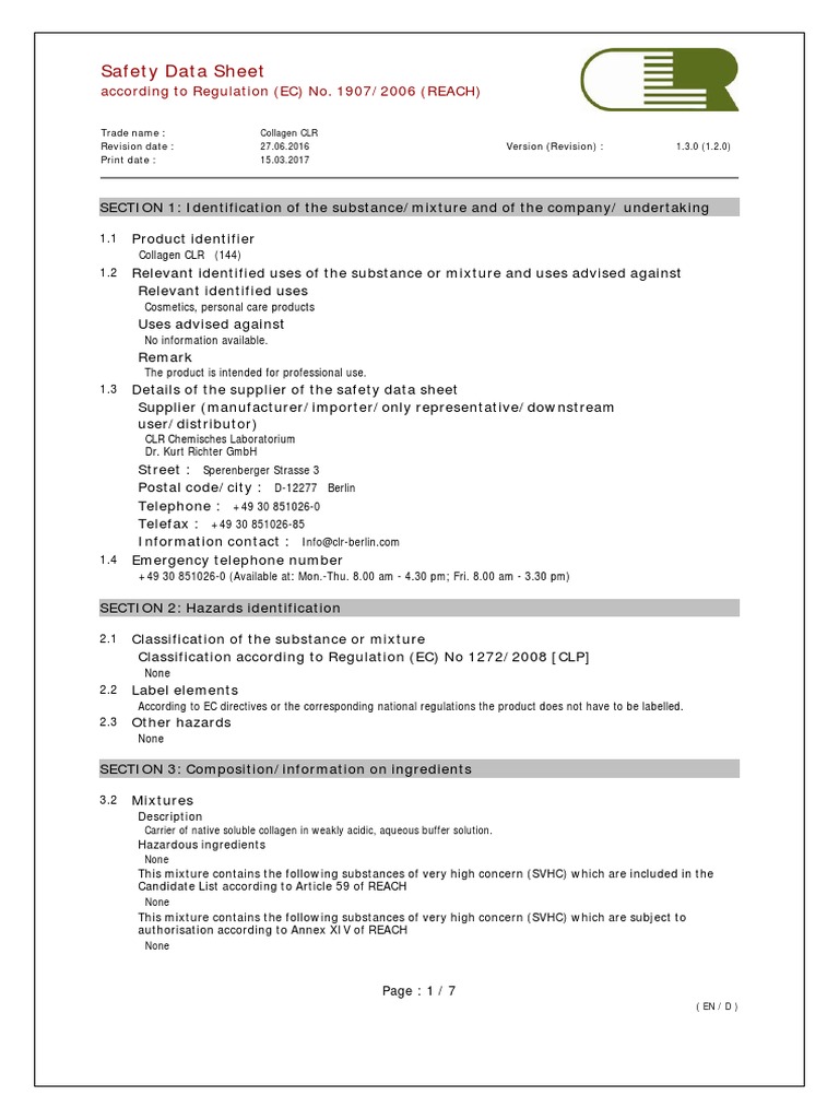 Safety Data Sheet: According To Regulation (EC) No. 1907/2006 (REACH ...