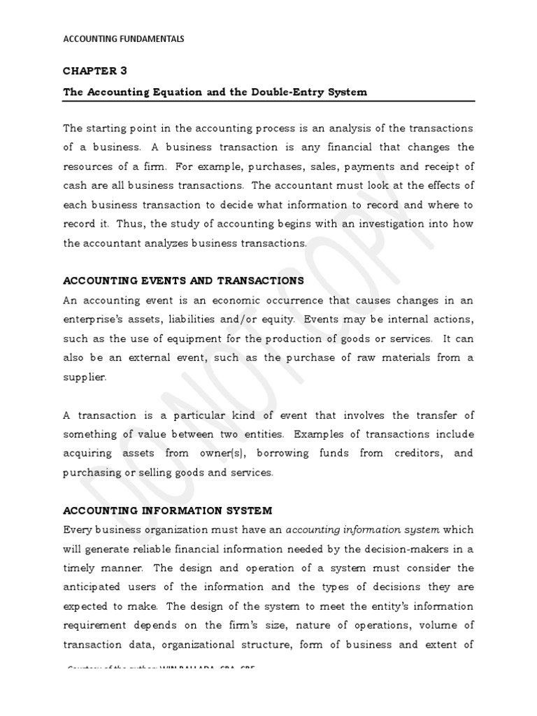CHAPTER 3 The Accounting Equation and The Double-Entry System (Module ...