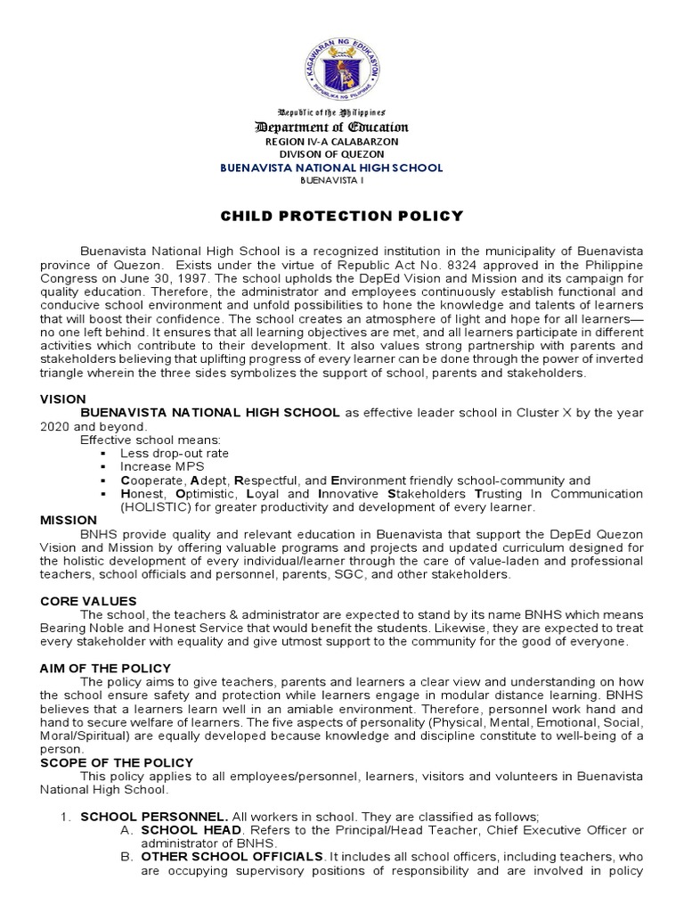 Localized Child Protection Policy 1 | PDF | Learning | Child Abuse