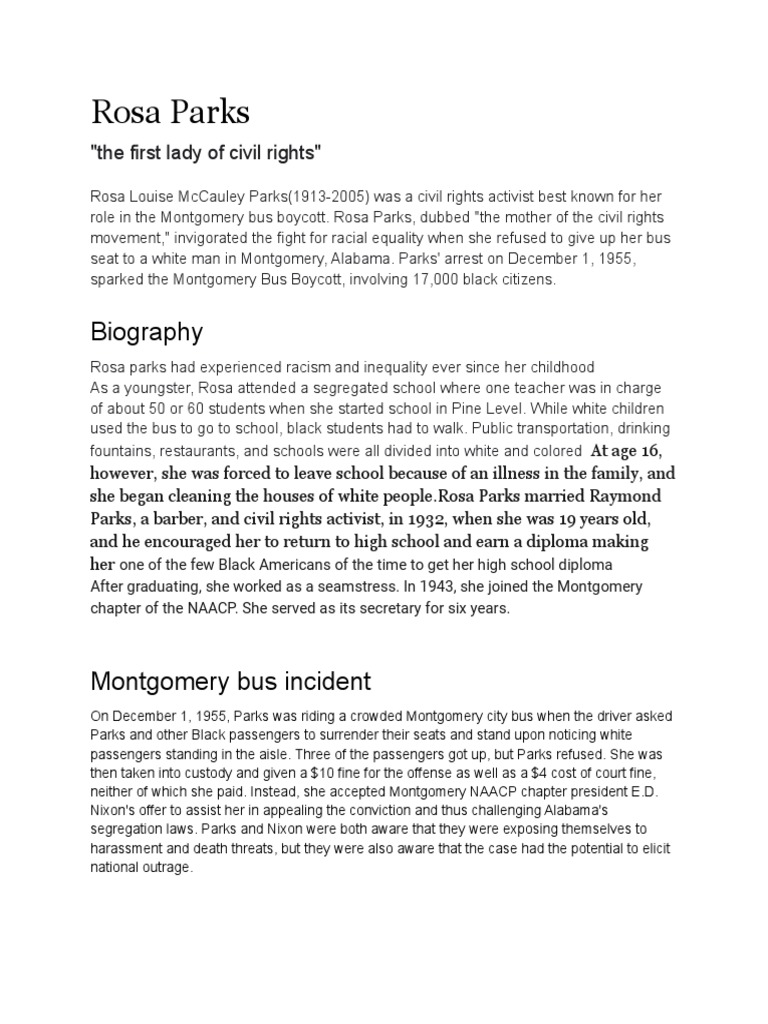 Rosa Parks: Biography | PDF | Rosa Parks | Montgomery