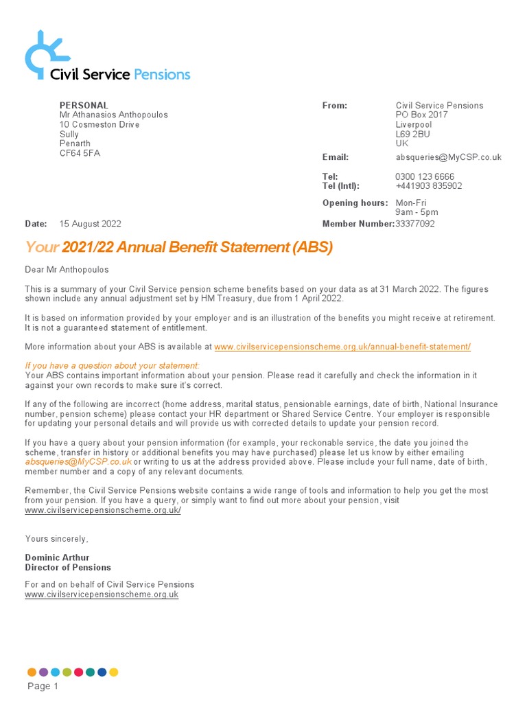 BenefitStatement2022 20220815 194245 | PDF | Pension | Retirement