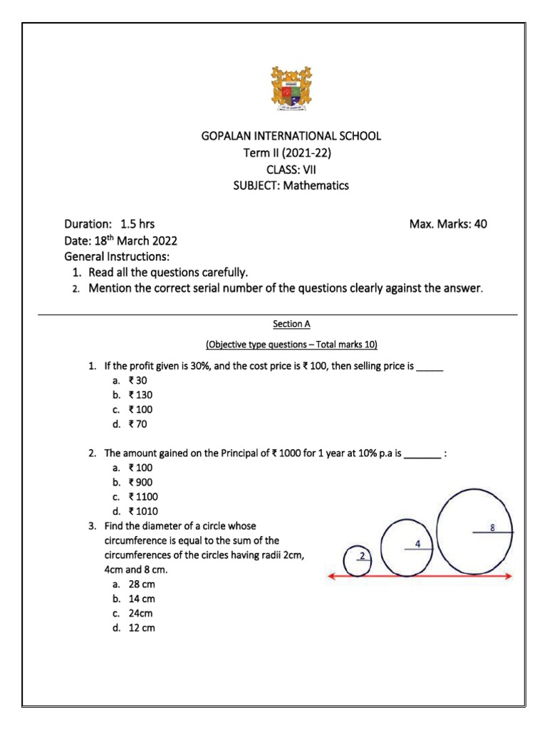 Mathematics Assessment For Class VII Analysis Of Test Questions