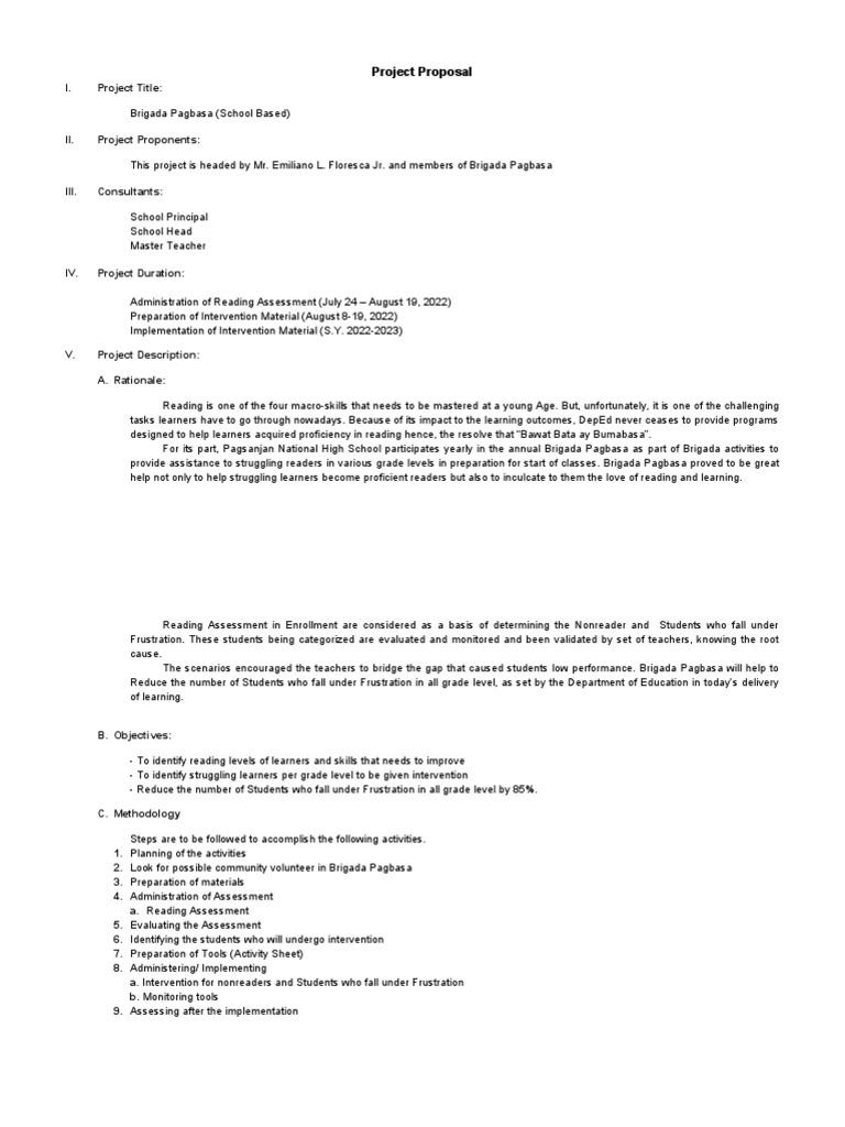Project Proposal Brigada Pagbasa | PDF | Learning | Cognitive Psychology