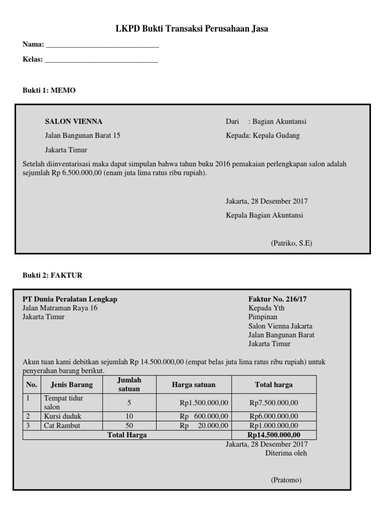 LKPD Bukti Transaksi Perusahaan Jasa | PDF