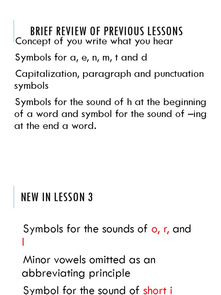 Brief Review of Previous Lessons | Download Free PDF | Shorthand | Vowel