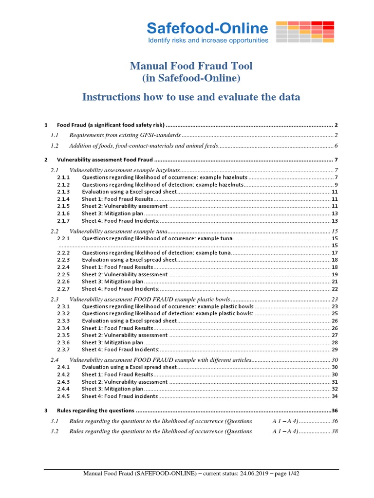 Manual Food Fraud Tool (In Safefood-Online) Instructions How To Use and ...