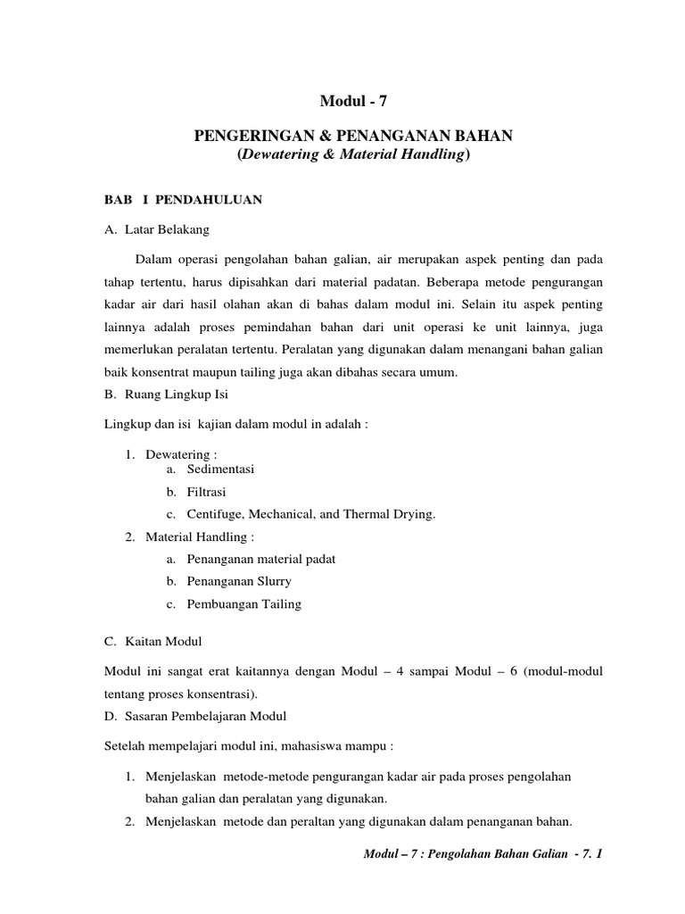 Modul - 7 - Dewatering & Material Hadling | PDF