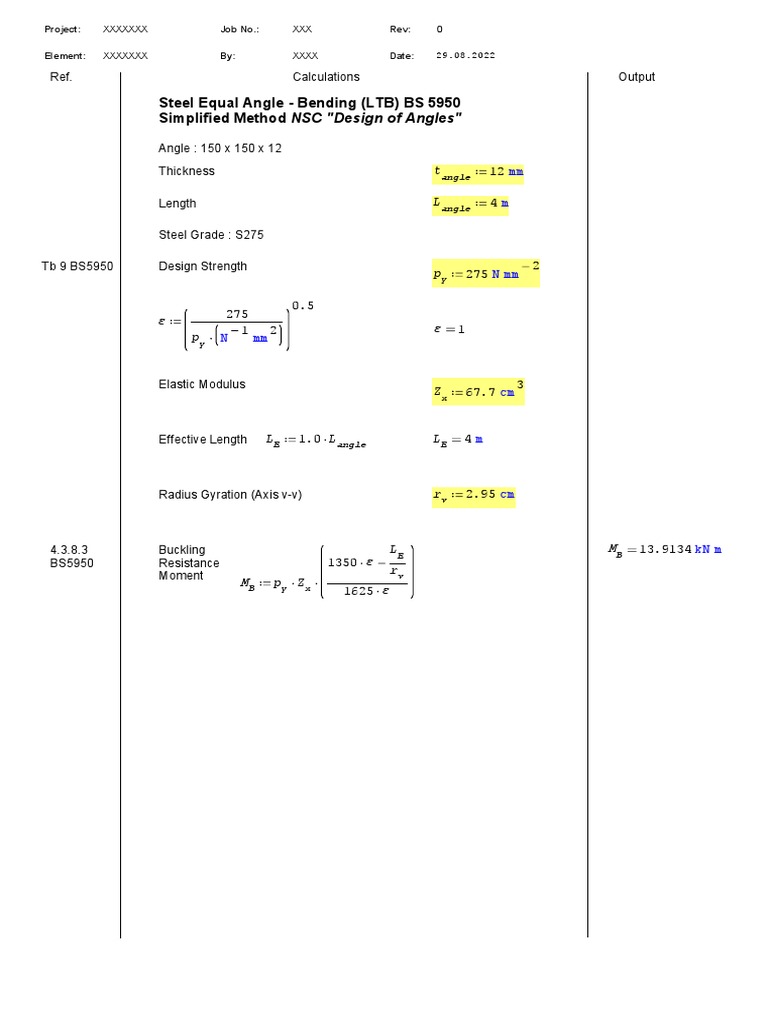 Steel Equal Angle - Bending (LTB) BS 5950 Simplified Method NSC "Design of Angles" | PDF
