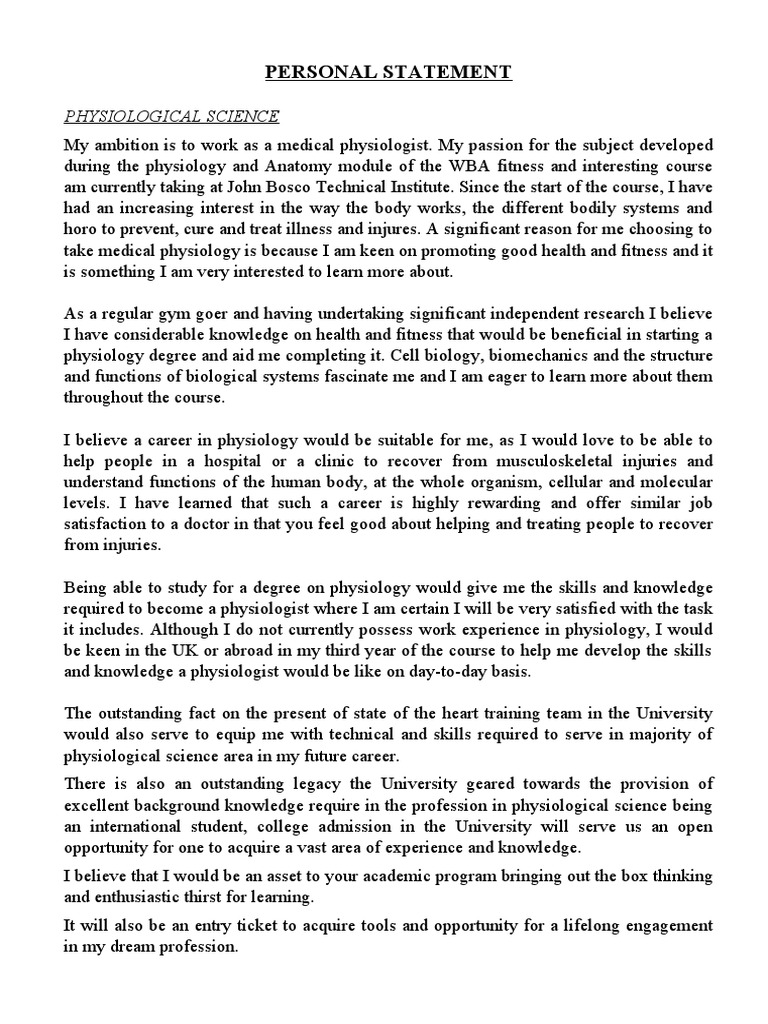 Personal Statement | PDF | Physiology | Science